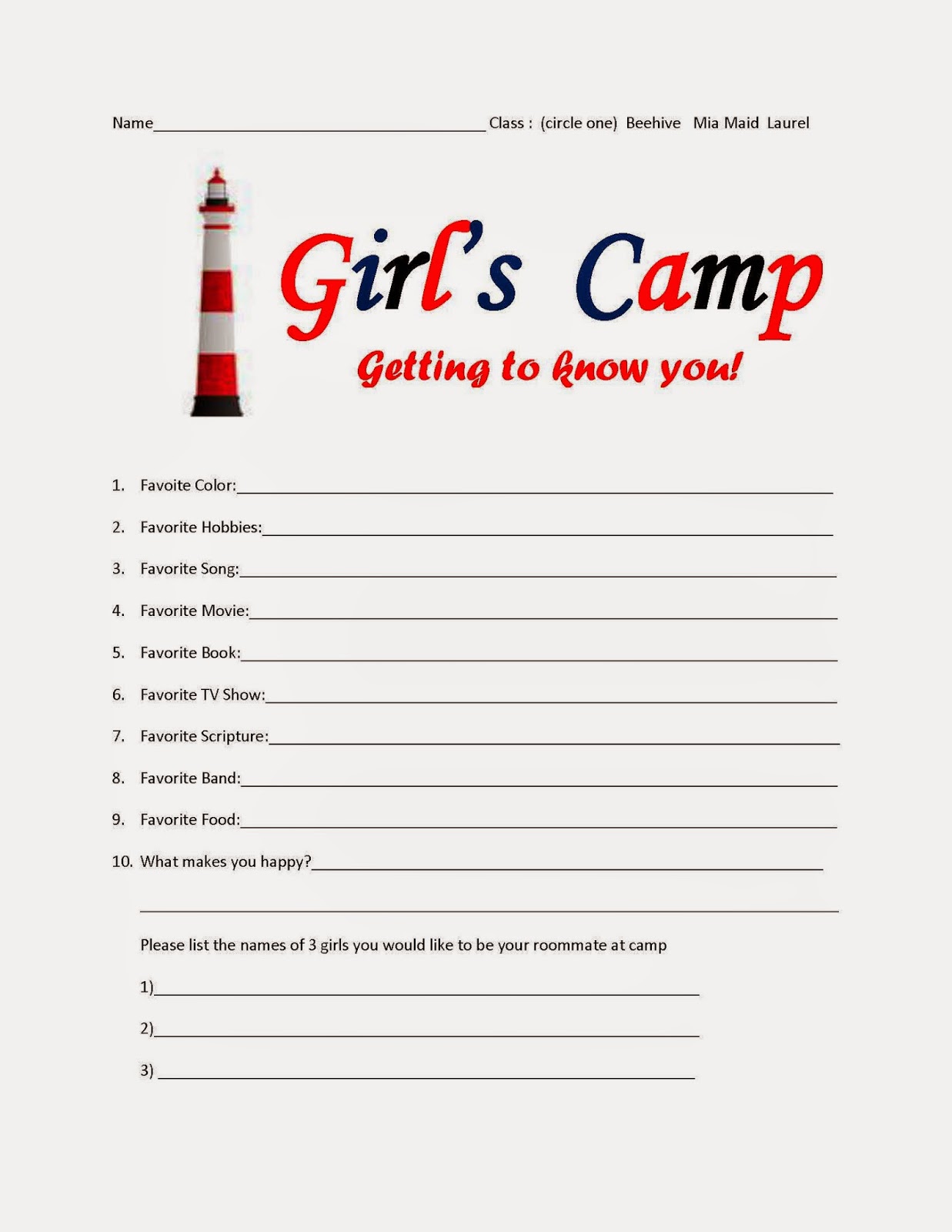 Shepard Park Girls Camp: Parent Packets.. RSVP Please