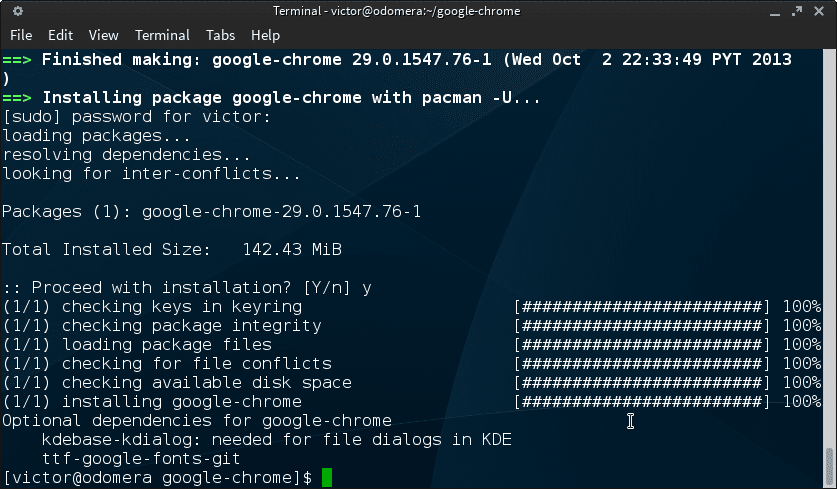 Instalar Google Chrome en Arch Linux - Odomera.com