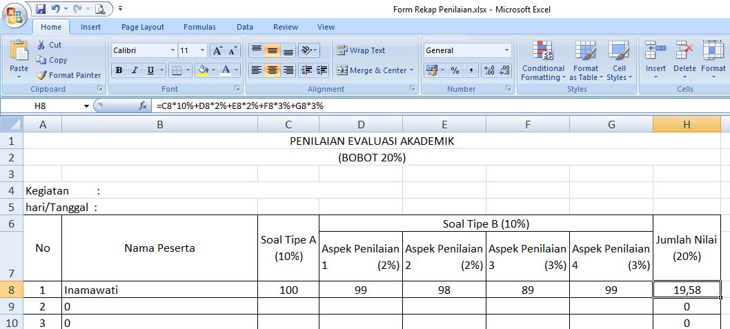 berajah bareng nggih: Membuat Tabel Rekap Penilaian menggunakan formula ...