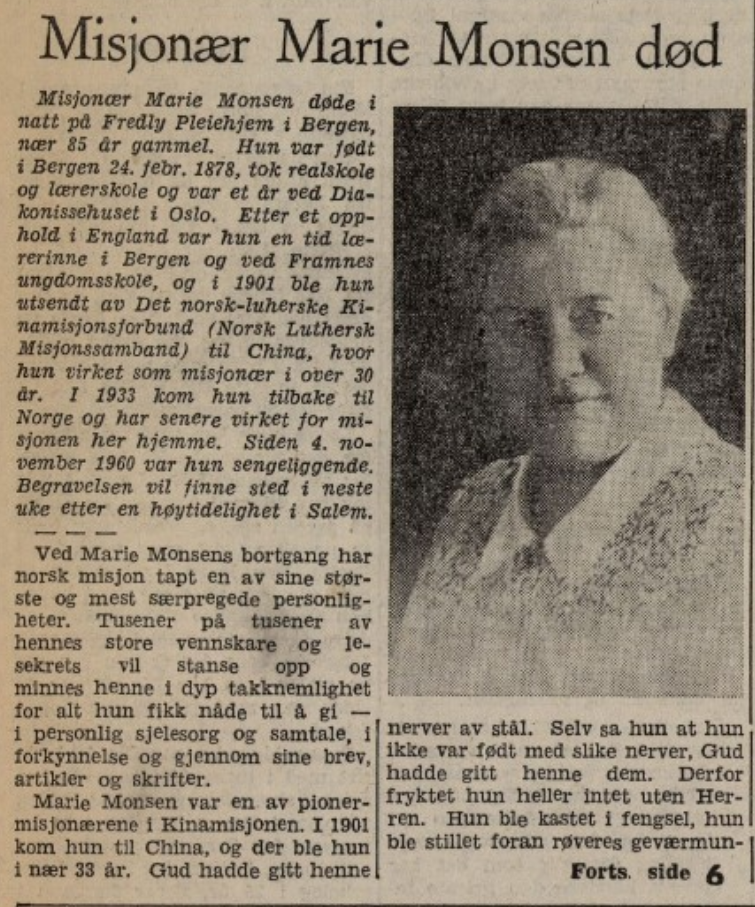 Ove Sandvik: Marie Monsen – vekkerøst i Kina