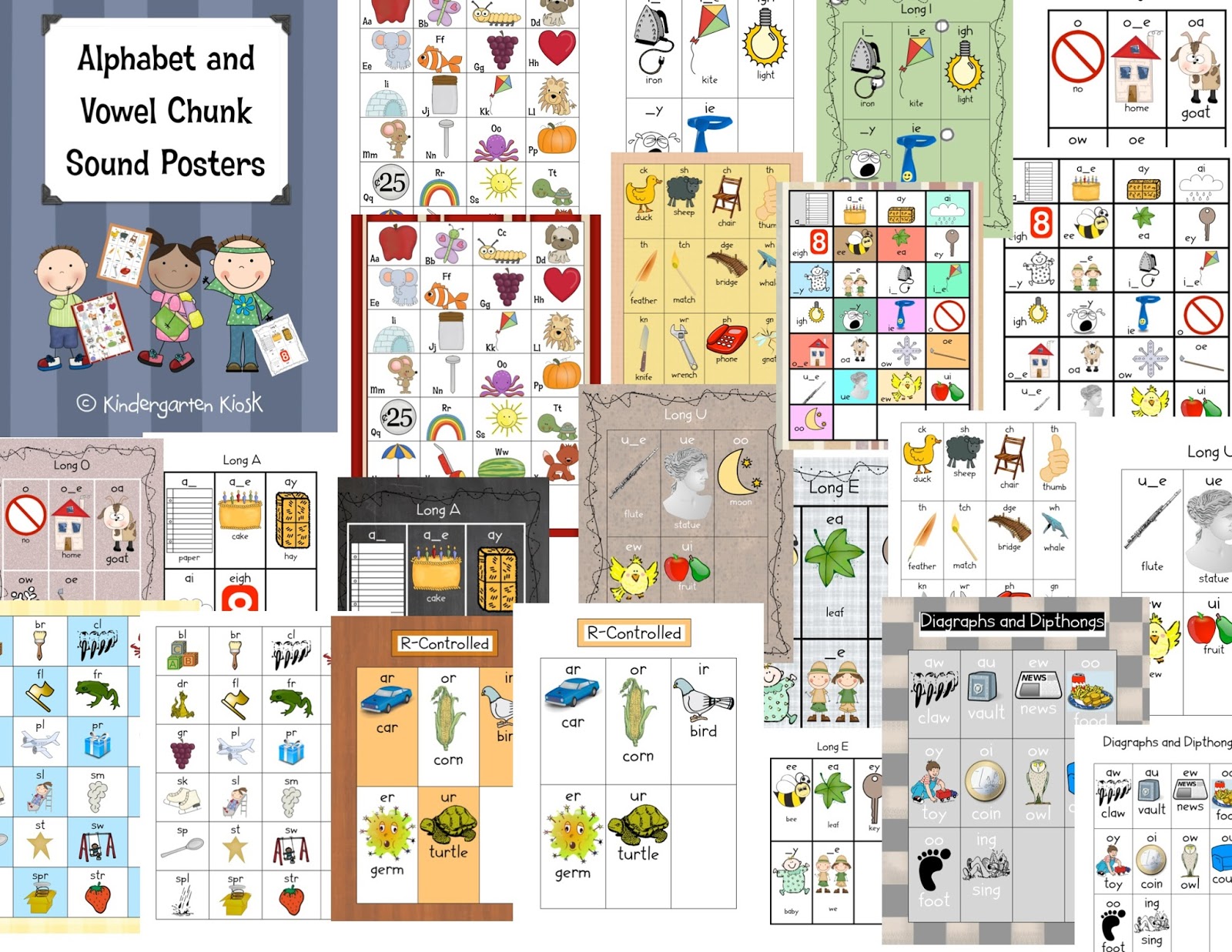 Kindergarten Kiosk: Alphabet and Vowel Chunk Posters