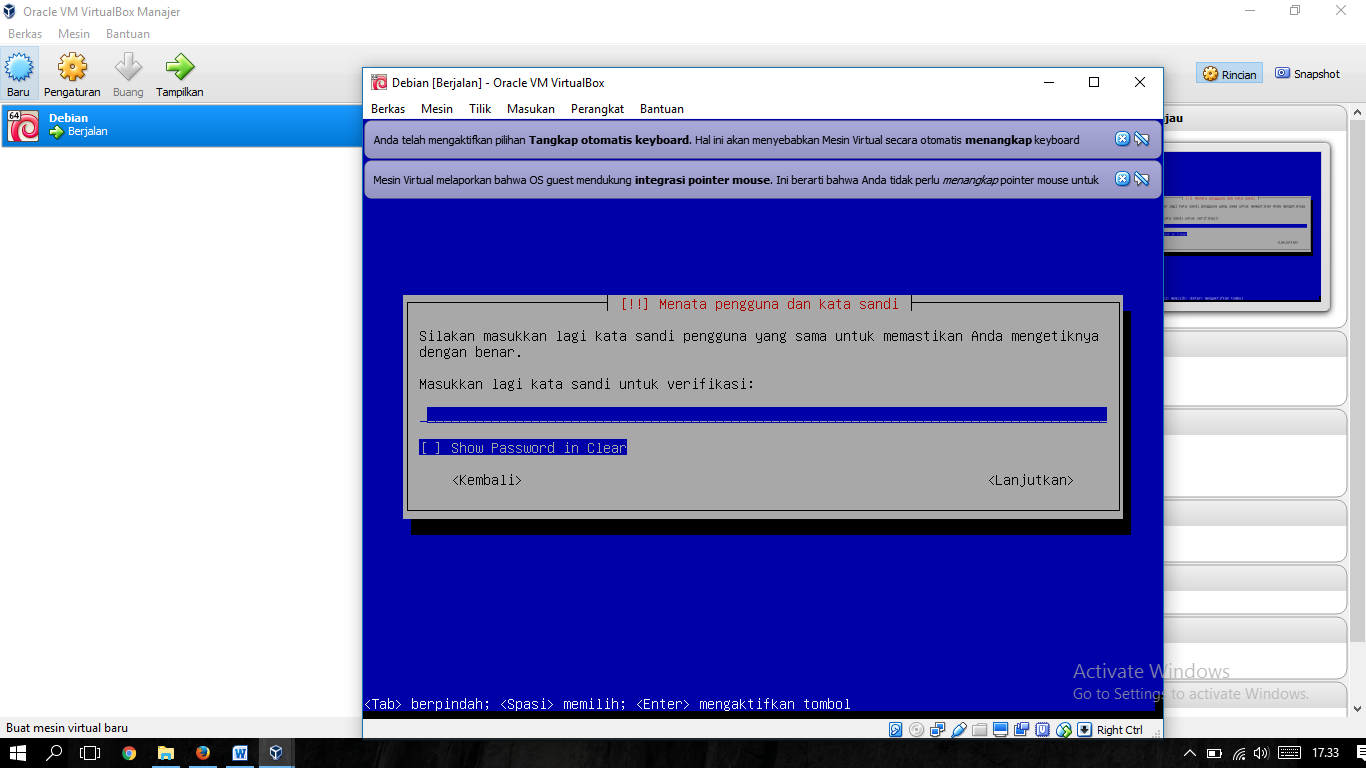 Tutorial Install Linux Debian Berbasis (CLI) melalui Virtual Box