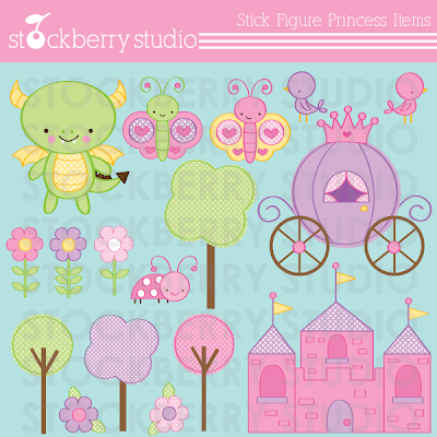 Stockberry Studio: Stick Figure Princess Clipart Set