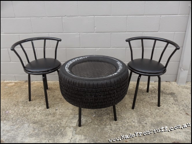Made From Stuff: Tyre Table & Stools setting -$200