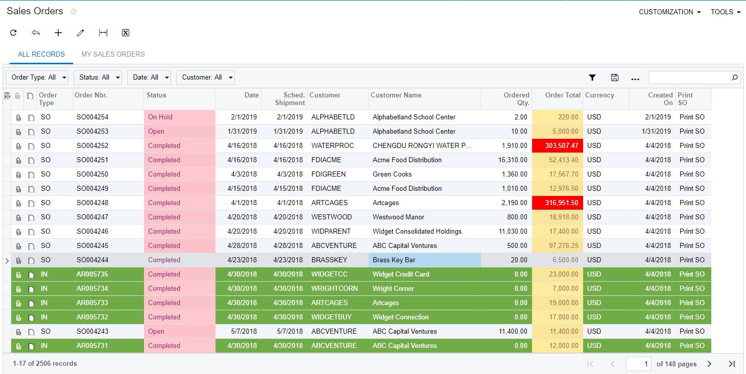 Acumatica Visual Cues - How to colorize the grid in 2019 R1?