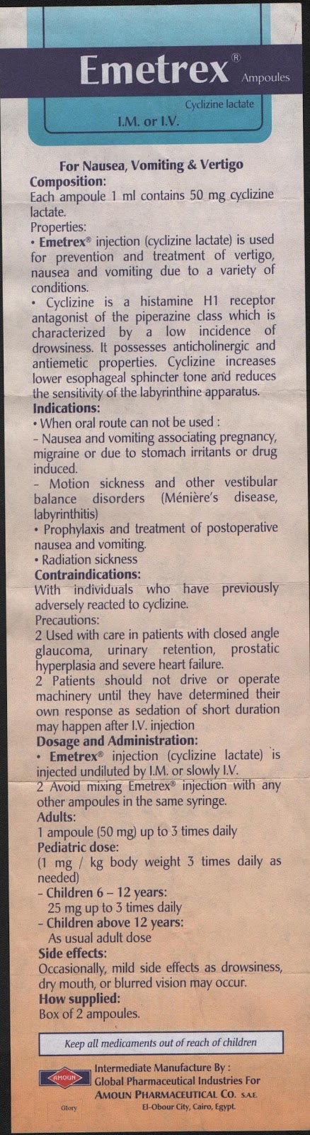 Drug Pamphlet: emetrex Ampoules