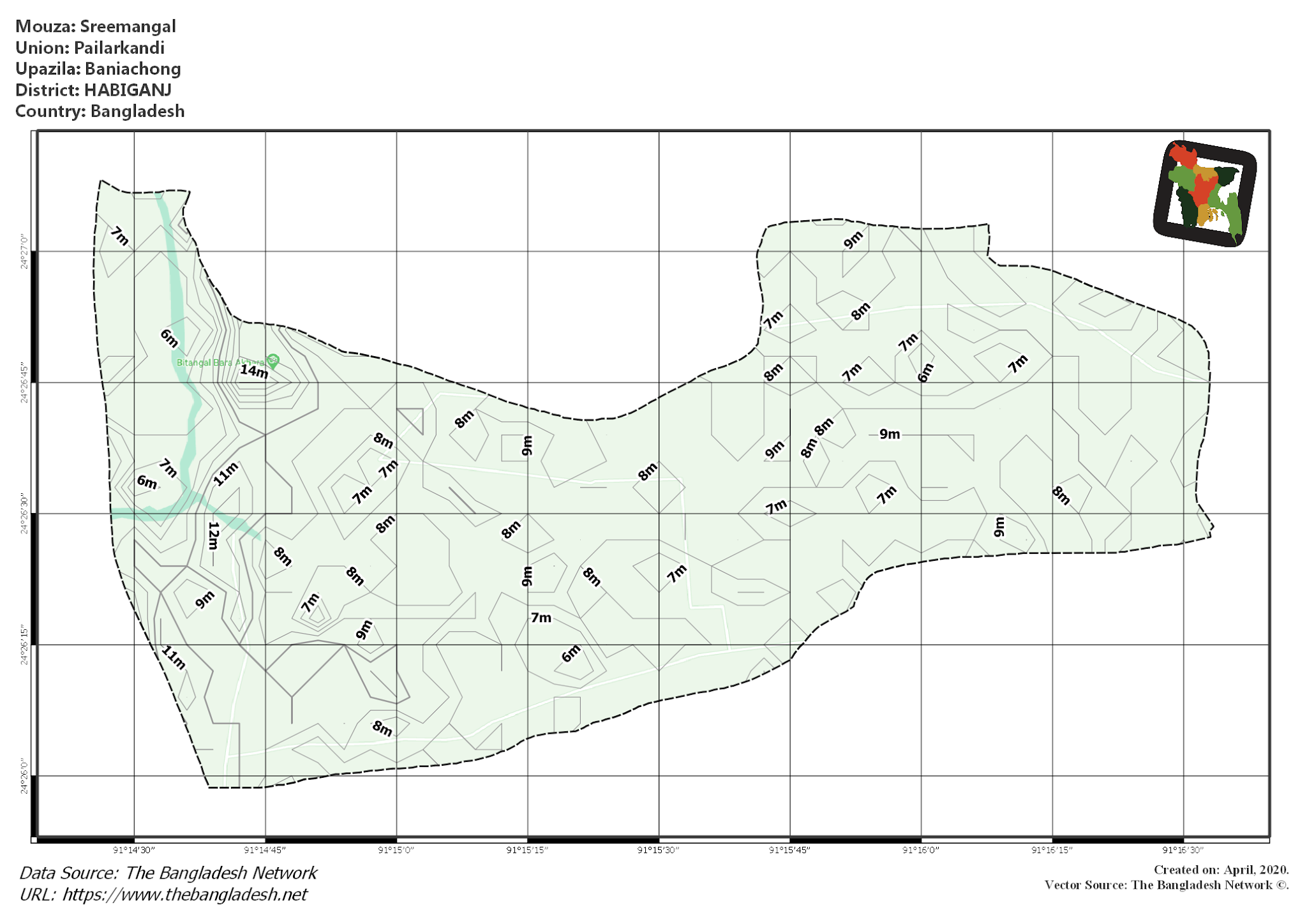Map of Sreemangal Mouza, Baniachong, Habiganj