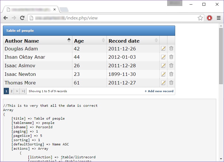 jTable to edit and process MySQL table using CodeIgnitor : Part 2