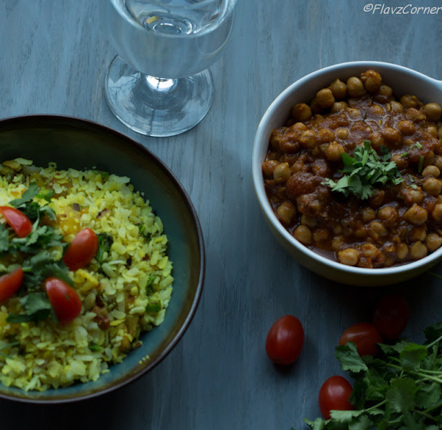 Vegetable Poha With Punjabi Chhole/Vegetable Rice Flakes With Chickpeas ...