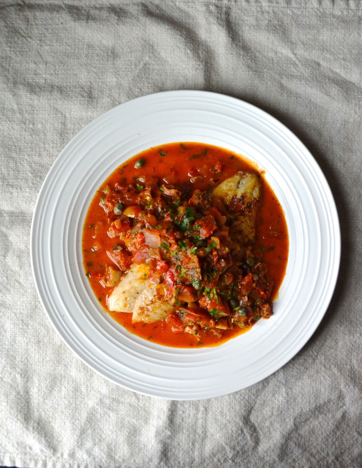 Broiled Fish with Rustic Mediterranean Tomato, Onion & Caper Sauce ...