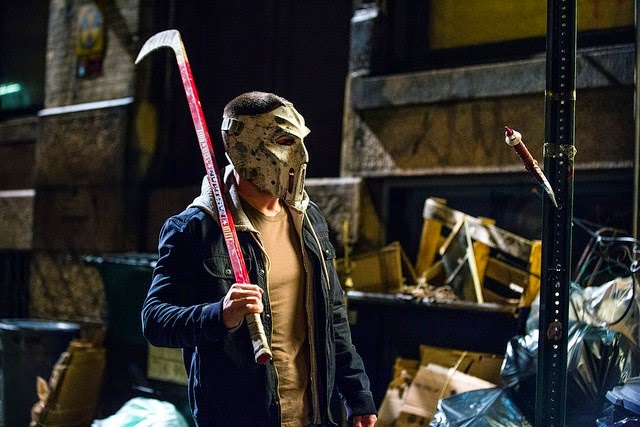 Official photo of Stephen Amell as Casey Jones wearing his hockey mask ...