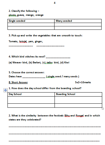KV AFS PRIMARY SECTION HOME WORKS: CLASS - 4 - EVS MODEL QUESTION PAPER
