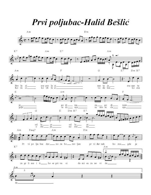 NOTE | DOMACE I STRANE: PRVI POLJUBAC AKORDI NOTE
