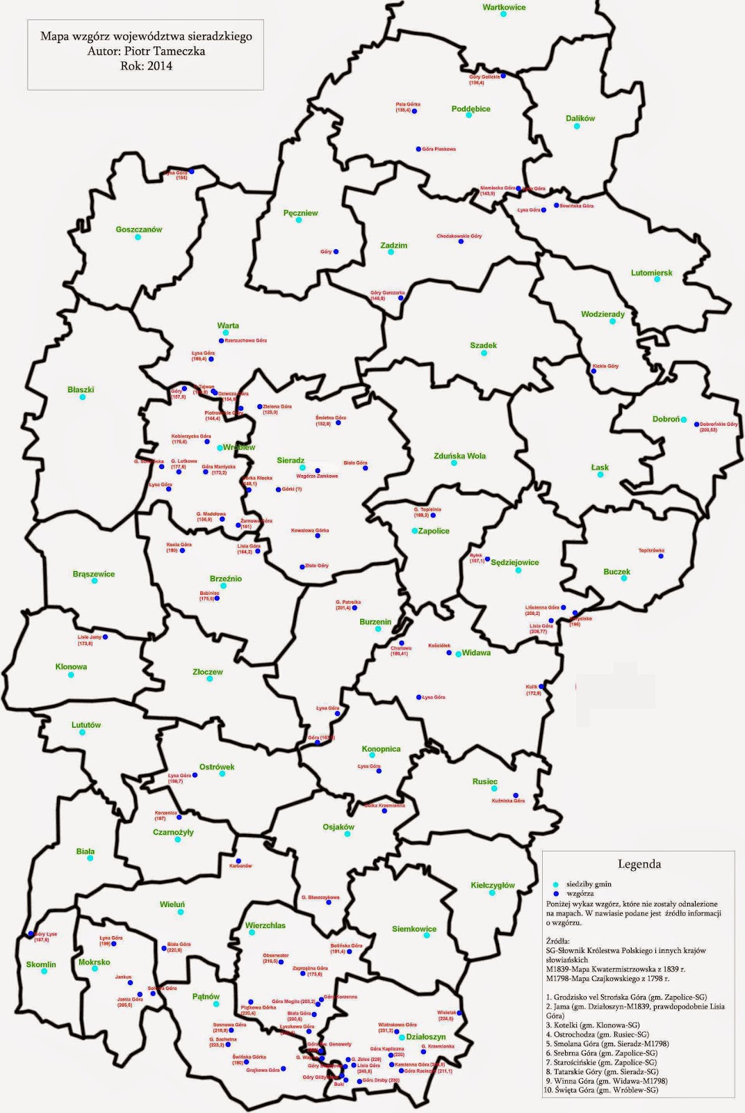 Wsie regionu sieradzkiego : Mapa wzgórz województwa sieradzkiego