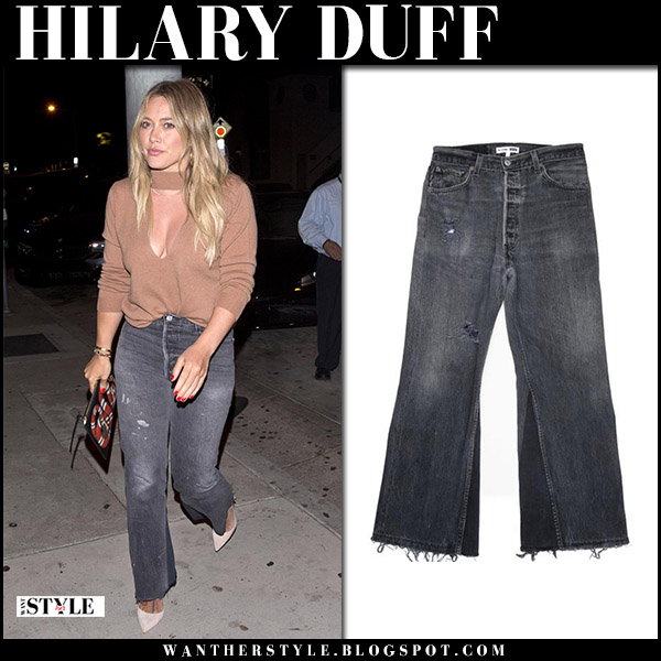 Hilary Duff in grey flare jeans and camel sweater at Craig's ~ I want ...