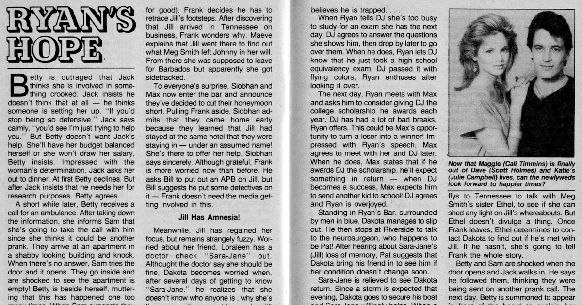 Ryan's Hope: Recap-December 3, 1985 (SOD)