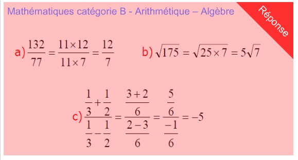 QCM-CONCOURS-GRATUITS: 04 Mathématique concours catégorie B corrigé QCM-CONCOURS-GRATUITS: 04 Mathématique concours catégorie B corrigé