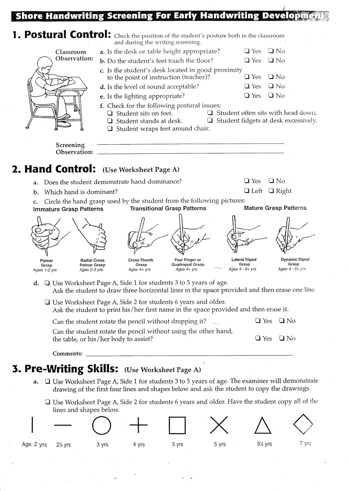 Shore Handwriting Screening for Early Handwriting Development