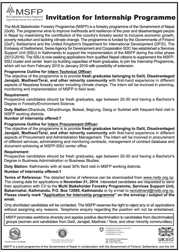 Invitation for Internship Programme from MSFP