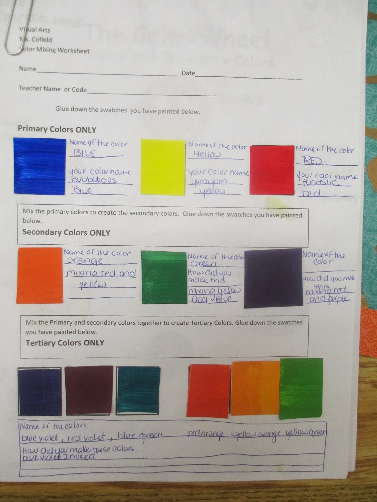 Sabal Palm Artist: 3rd, 4th and 5th Grade Color Wheel Project