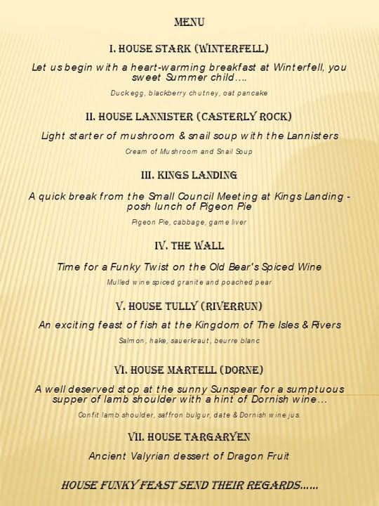 London Pop-ups: Funky Feast's 'Game of Thrones' 7 Course Dinner in ...