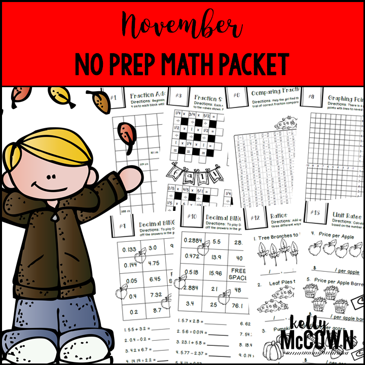 Kelly McCown: November NO PREP Math Packet - 6th Grade