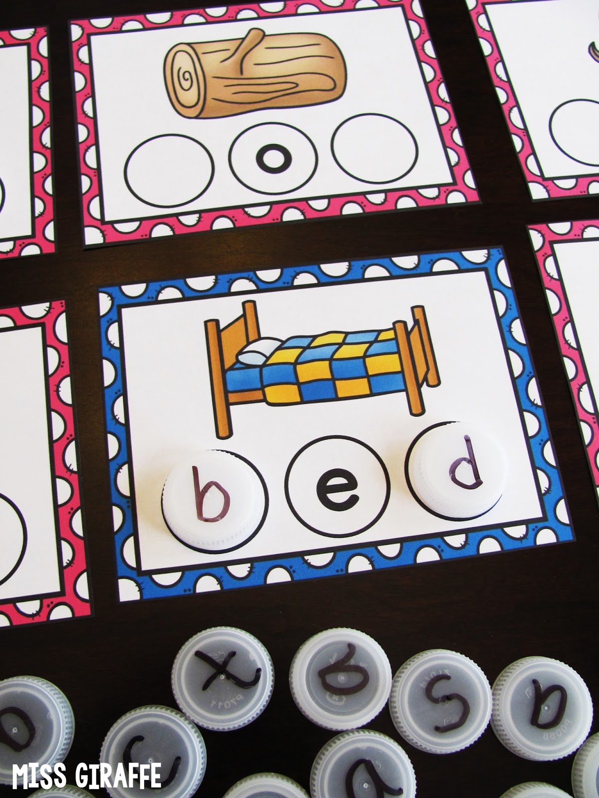 Miss Giraffe's Class: Bottle Cap CVC Word Building Centers