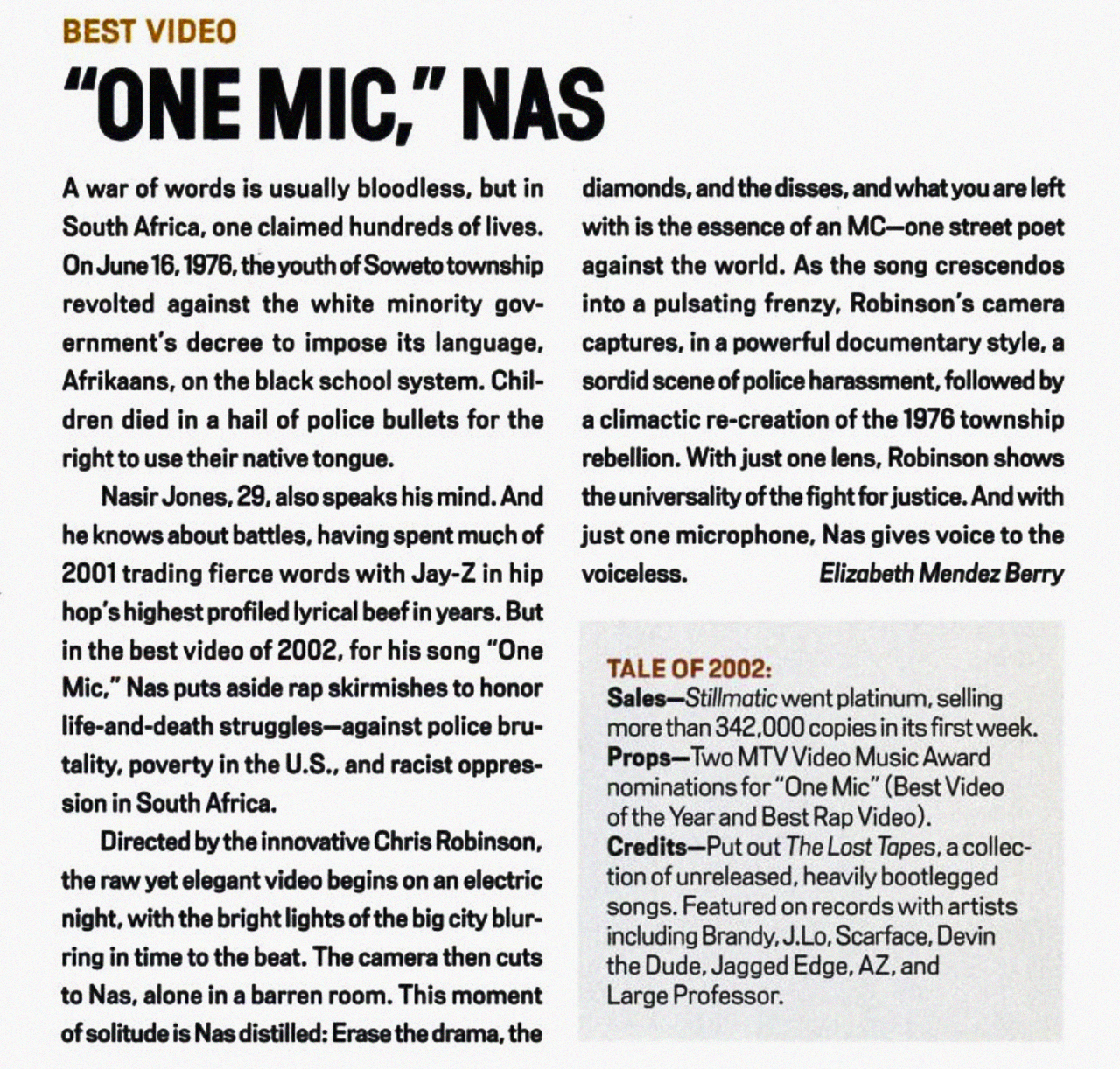 Hip-Hop Nostalgia: Nas "One Mic" (Vibe Magazine, January 2003)