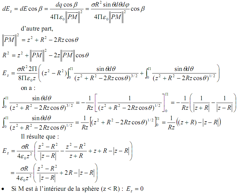 Sphère uniformément chargée en surface - La solution d'exercice ...