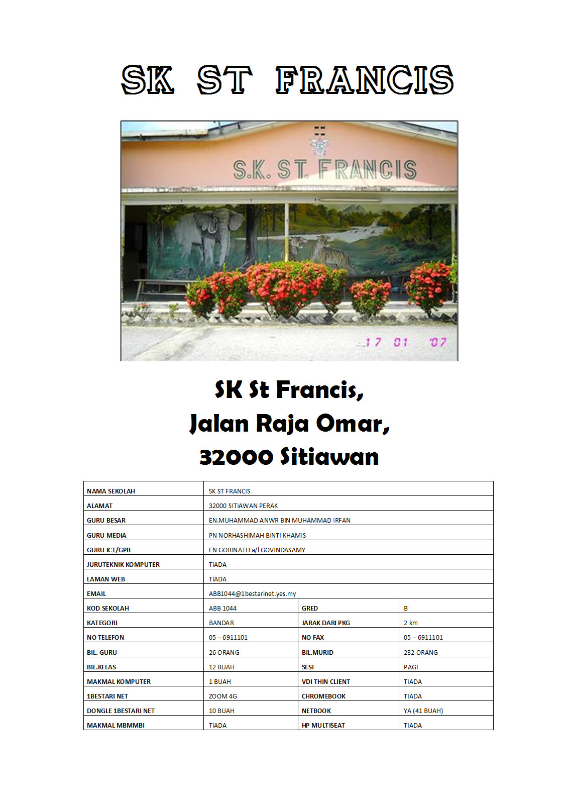 Laman Rasmi Pusat Kegiatan Guru Sitiawan: SK St Francis