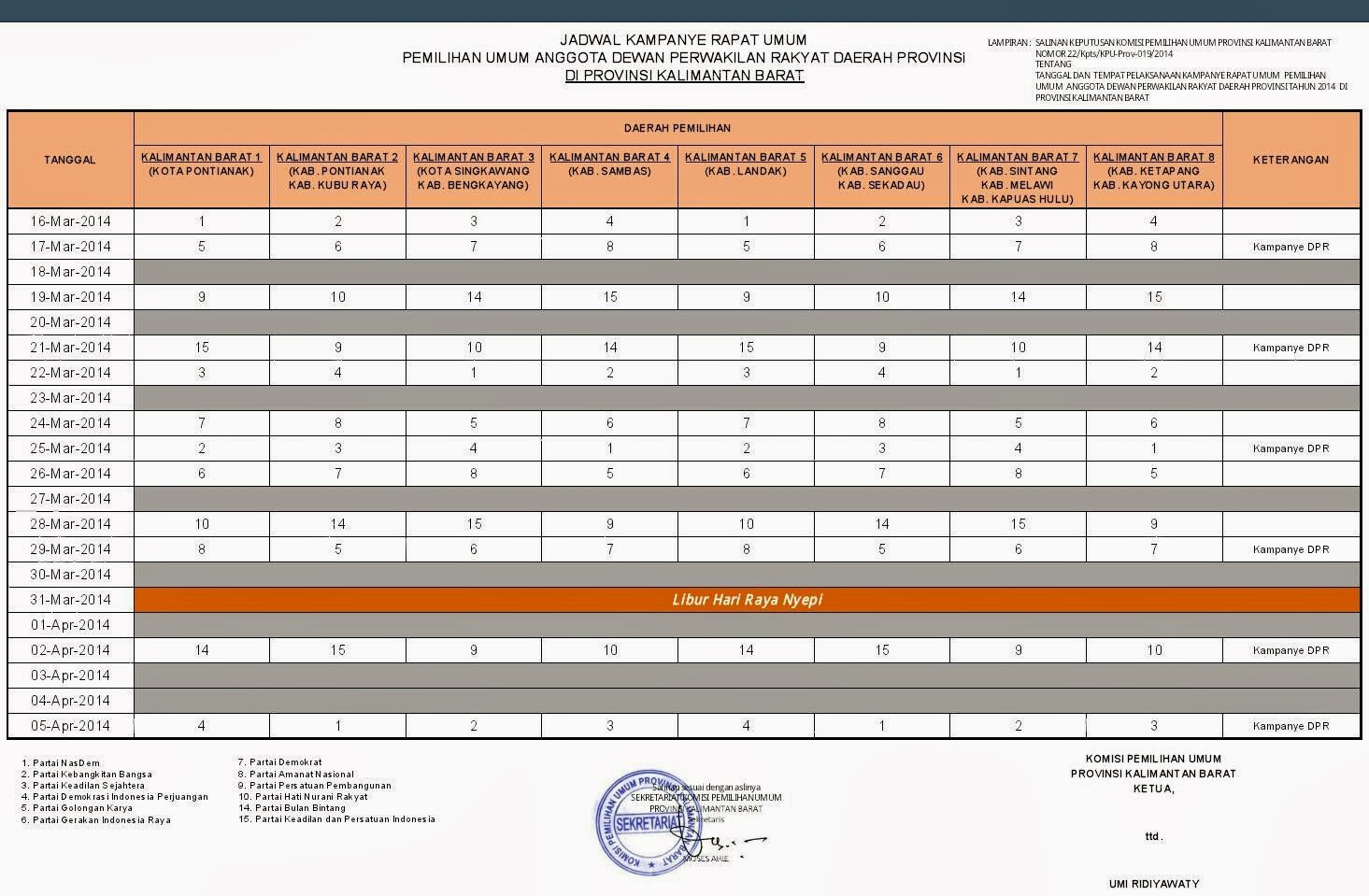 Jadwal Kampanye Dan Rapat Umum Pemilu 2014 Korankalbar