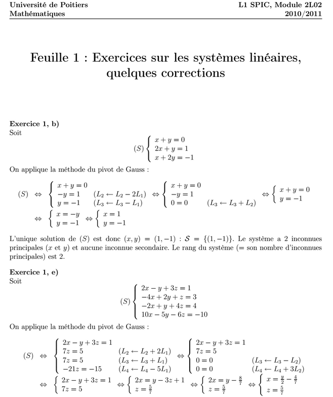 Algèbre: Exercices Corrigés sur les systèmes linéaires | SMC