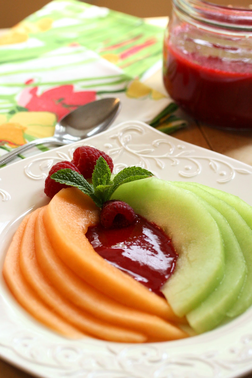 Fresh melon & raspberry sauce - Saving Room for Dessert