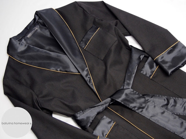 Luxury Black Silk and Cotton Long Men's Dressing Gown