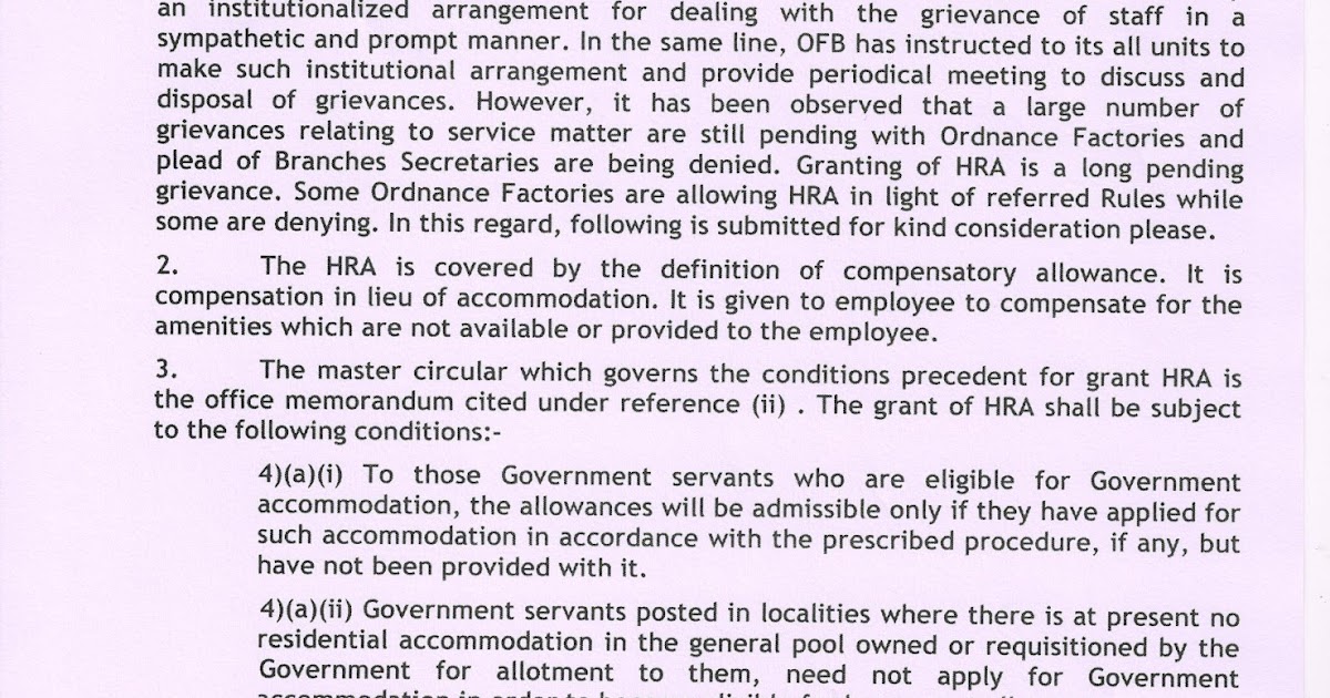 National Defence Non-Gazetted Staff Association: Letter of Grant HRA.