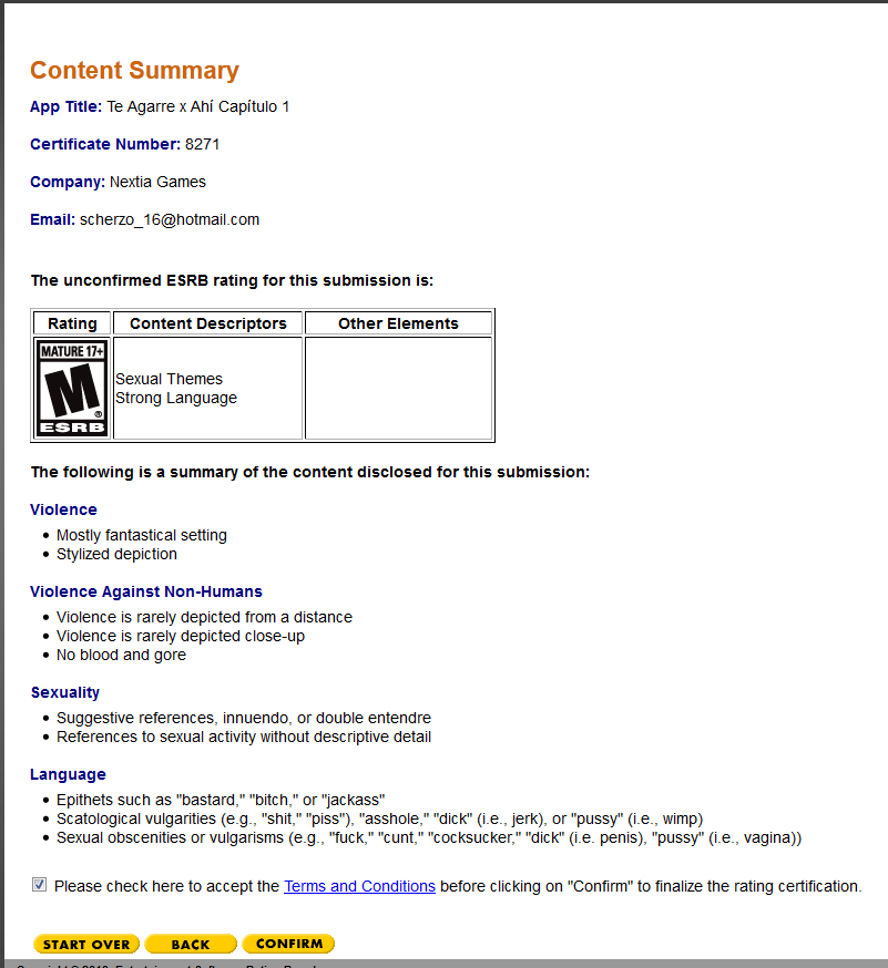 Corrige mi código fuente: Como enviar un juego para rating ESRB