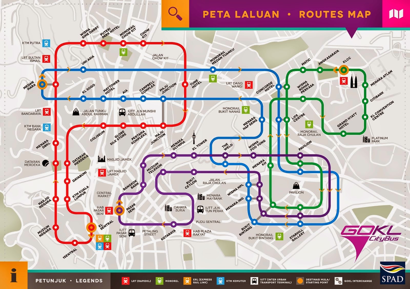 脫韁馬 之 廄: Go KL 免費接駁巴士全路線圖！遊吉隆坡市區不再需要開車、捷運就可跑透透！