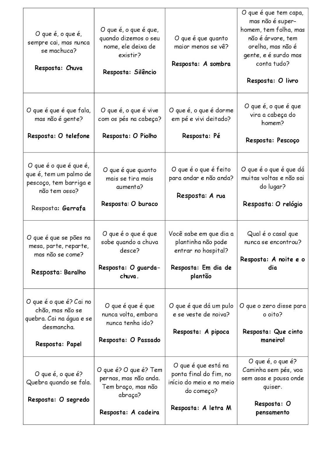 Educação Anos Iniciais: Bingo das adivinhas