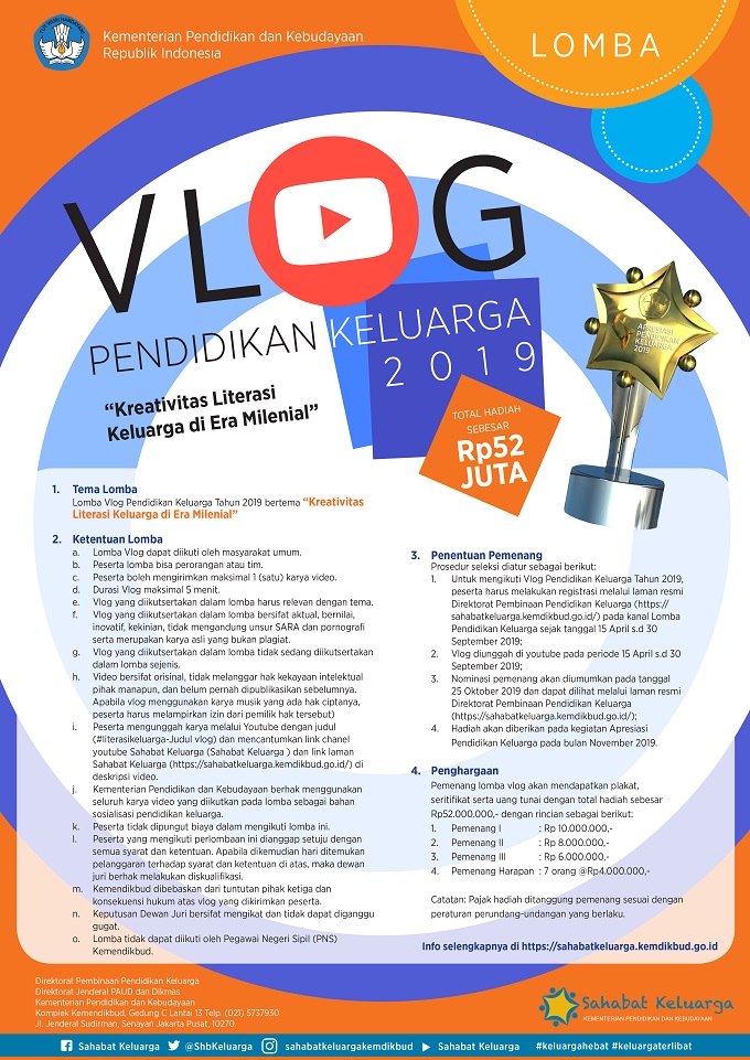 Kemdikbud Siapkan Hadiah Sebesar 52 Juta Rupiah untuk Lomba Vlog 2019