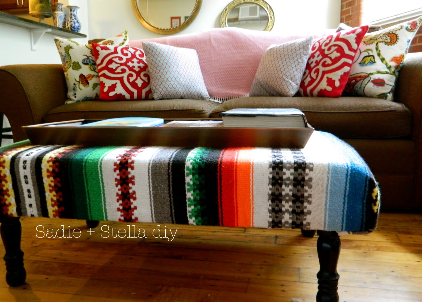 sadie + stella: diy: rug upholstered ottoman