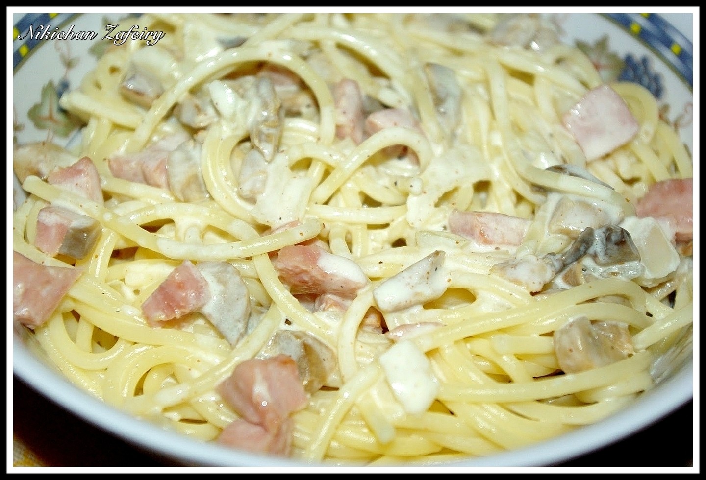 ESPAGUETIS CON NATA, JAMÓN Y CHAMPIÑONES - Recetas de una Gatita Enamorada