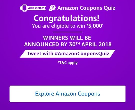 (All Answers)Amazon Coupon Quiz – Answer & Win Rs.5000