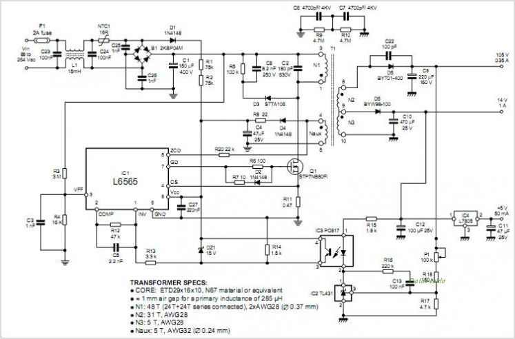 Electronikseven: Fuente d poder con L6565 y mosfet
