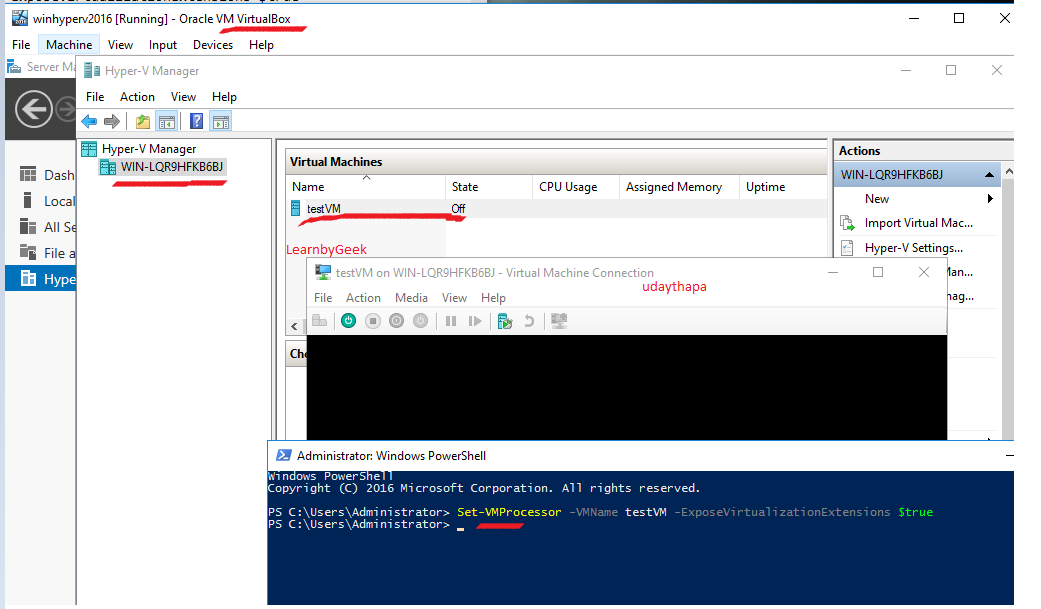 Window Server 2016 Hyper-V Nested-Virtualization on Virtual Box LAB