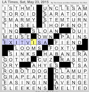 L.A.Times Crossword Corner: Saturday, May 23rd, 2015, Tim Croce and ...
