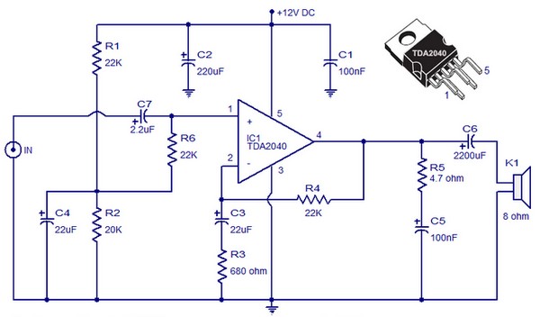 Electronic Diagram Car Stereo Amplifier using TDA2040 | Autometronicschool