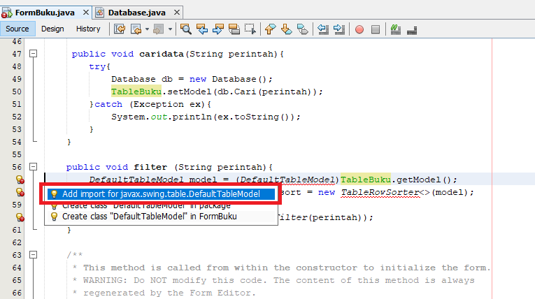 Koneksi Database Mysql dan CRUD Java NetBeans : Koding Cari dan Tampil Record Java Netbeans
