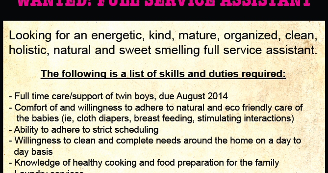 WANTED: Full Service Assistant | THRIVING WIVES