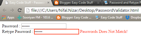Easy Code Stuff Password And Retype Password Validation Using Java Script