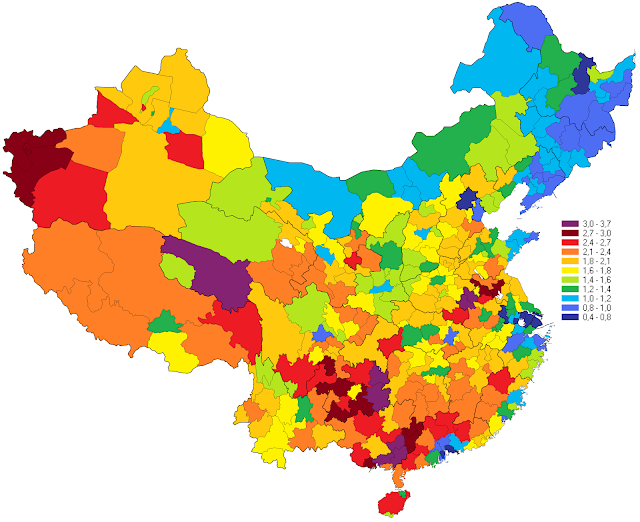 Fertility rate in China : r/MapPorn